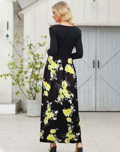 Supnier Women's 3/4 Sleeve Dresses Long Ladies Floral Maxi Dress with Pockets (P5, Small)