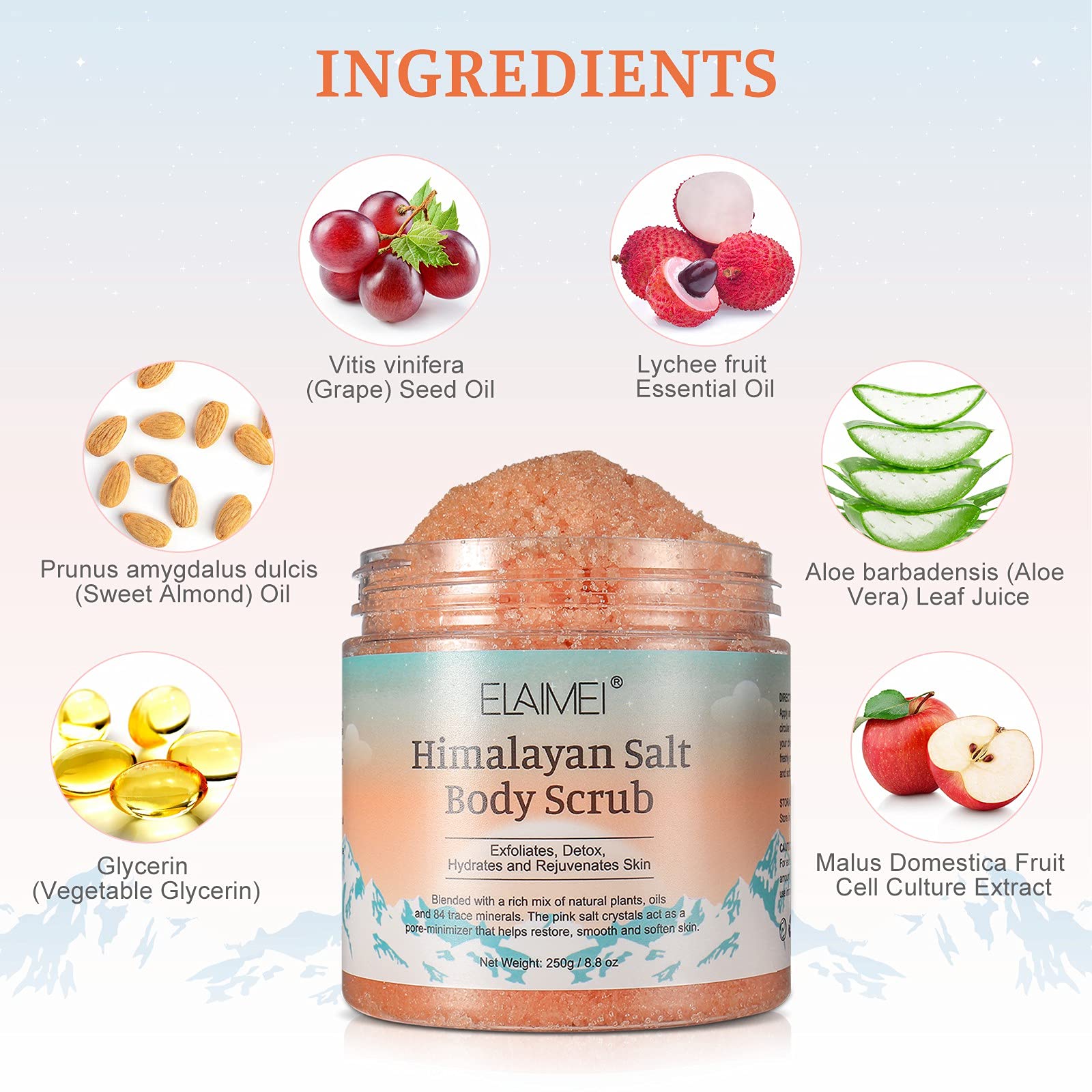 Moulis Himalayan Salt Body Scrub Natural Exfoliating Salt Scrub for Acne, Cellulite, Deep Cleansing, Scars, Wrinkles, Exfoliate and Moisturize Skin Infused with Collagen and Stem Cell