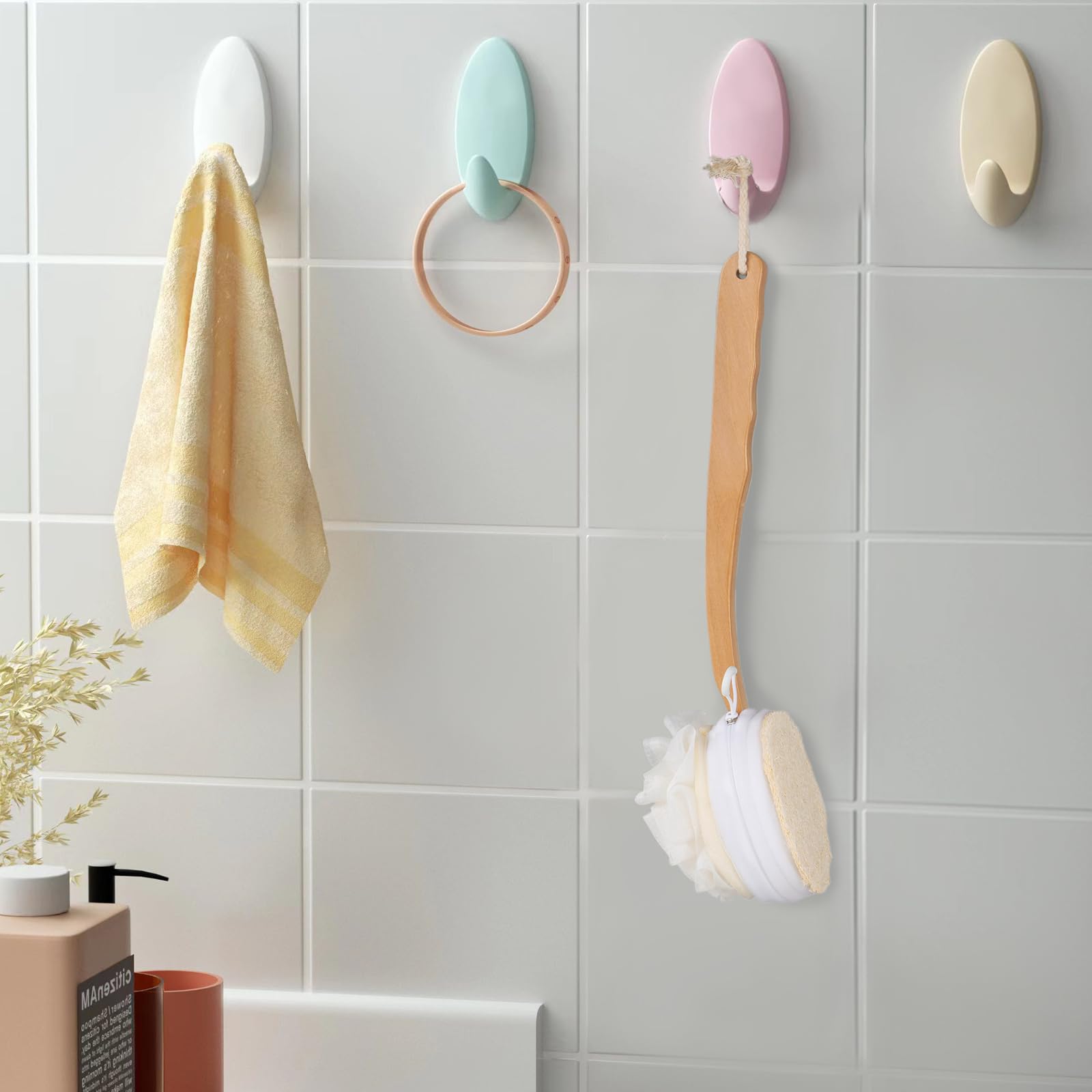 Shower Body Scrubber with Curved Long Handle, Dual-Sided Brush with Soft Mesh and Natural Loofah for Skin Exfoliating, Back Body Exfoliator for Bath