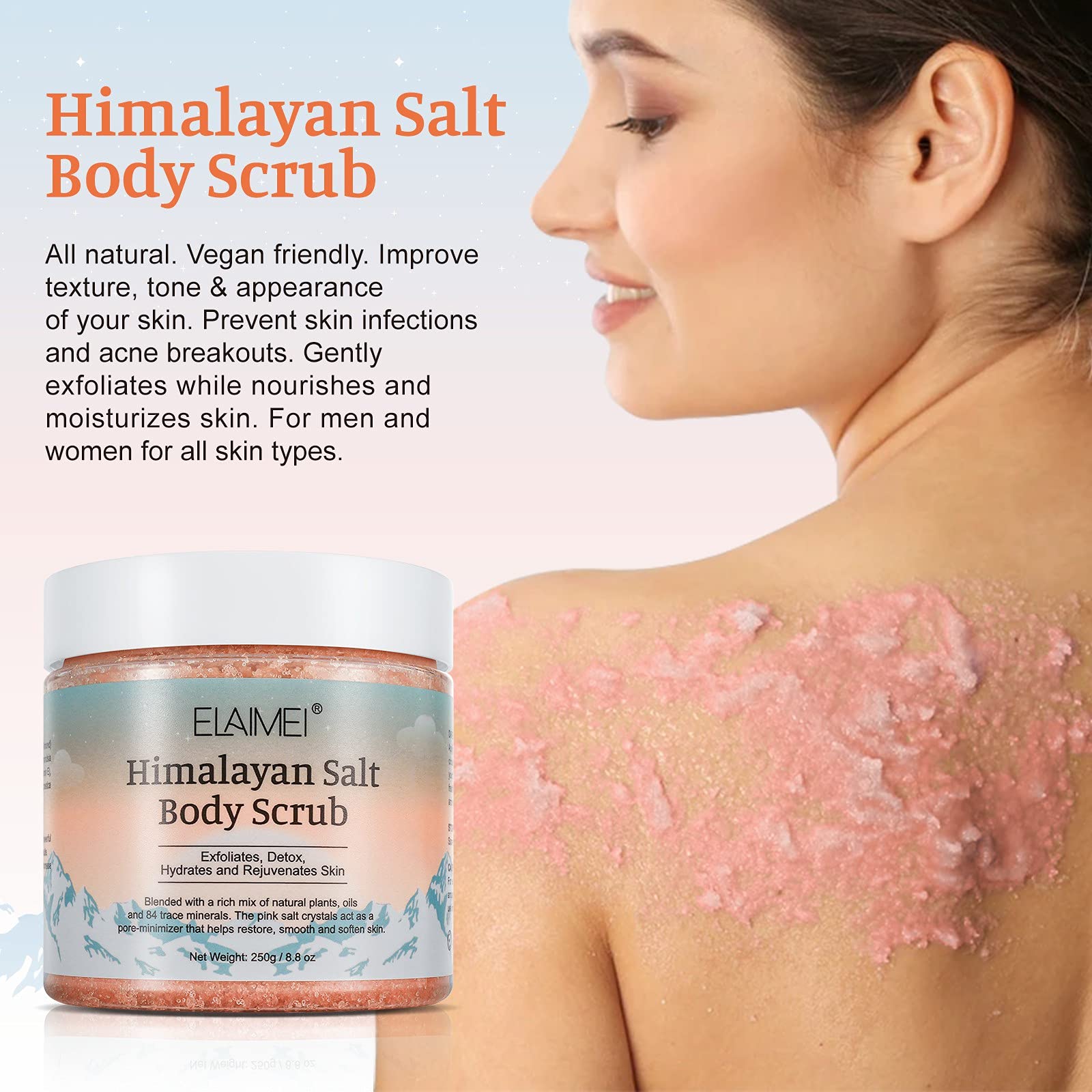 Moulis Himalayan Salt Body Scrub Natural Exfoliating Salt Scrub for Acne, Cellulite, Deep Cleansing, Scars, Wrinkles, Exfoliate and Moisturize Skin Infused with Collagen and Stem Cell