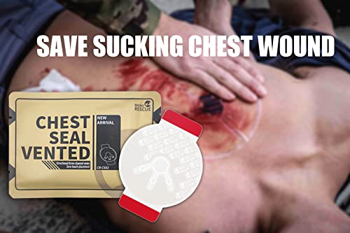 RHINO RESCUE Vent Chest Seal, Emergency Trauma Dressing, First Aid Kit Sterile, Wound Care IFAK Supplies, 2 Count