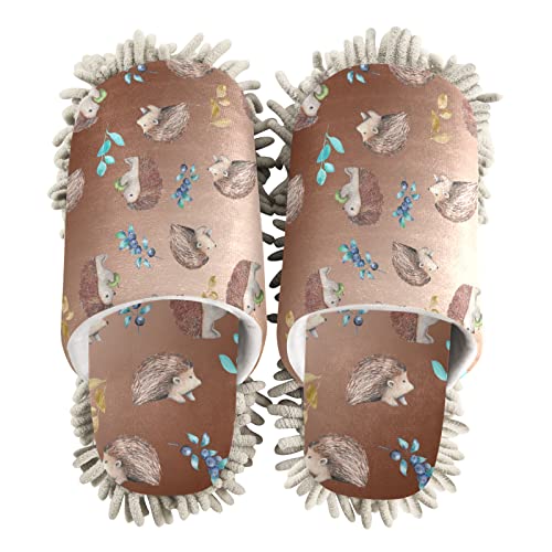 Kigai Microfiber Cleaning Slippers Hedgehog Flowers Washable Mop Shoes Slipper for Men/Women House Floor Dust Cleaner, Size L