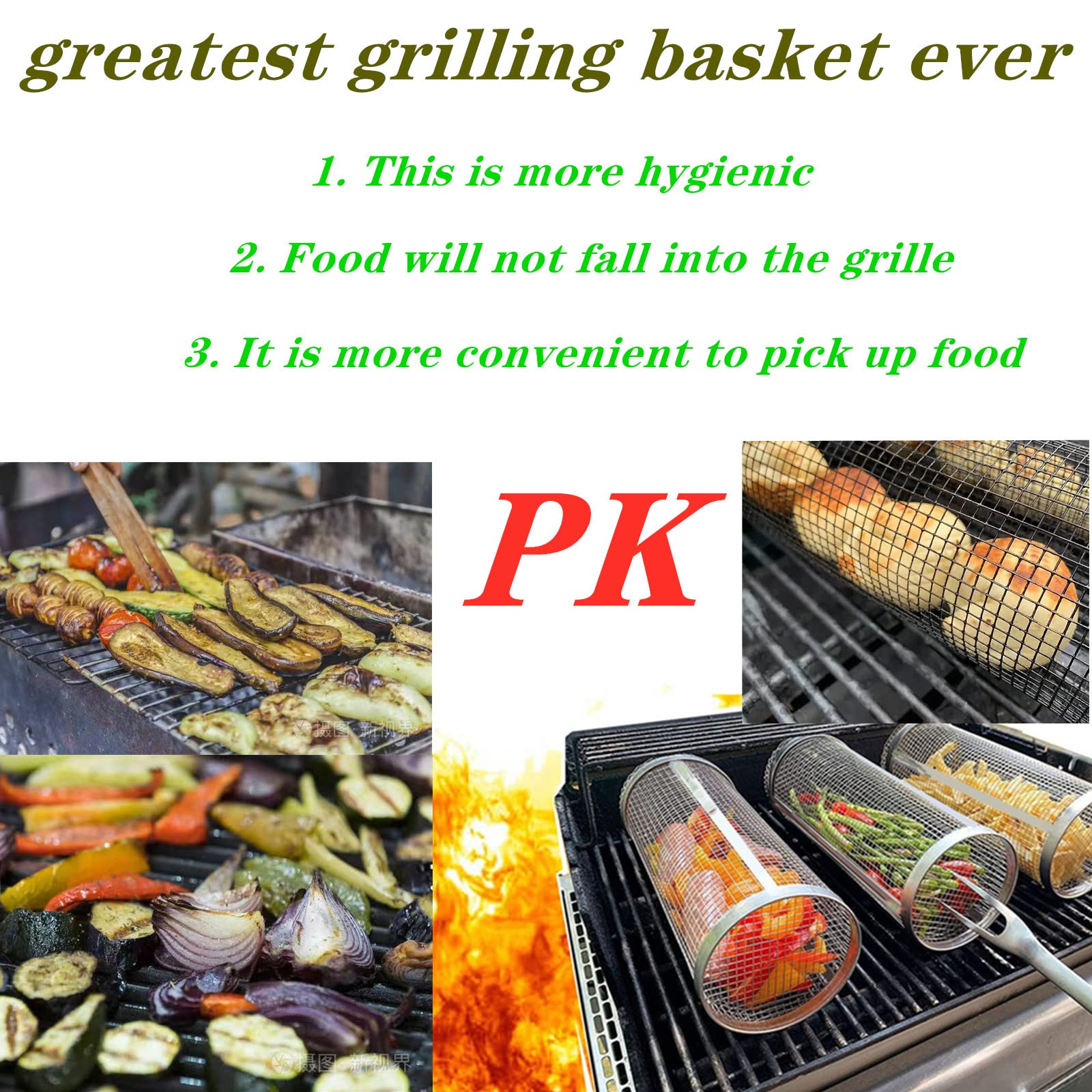 Ruggedized Rolling Grilling Basket-Round Stainless Steel BBQ Grill Mesh-Outdoor Portable Grill Baskets-cylindrical grilling baskets cylinders cylinders-Net Tube Barbecue Cage Picnic Grate Dragon(2PCS)
