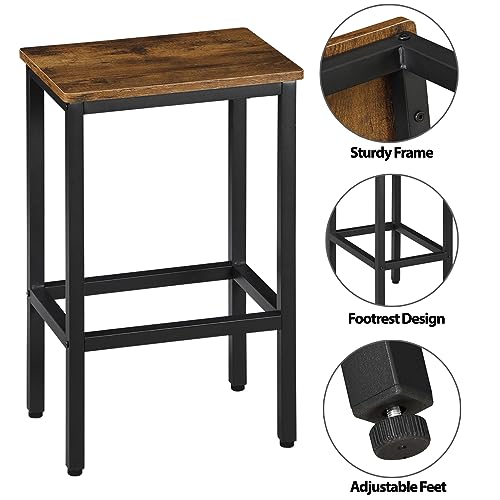 SUPER DEAL Counter Height Bar Stools Set of 2 for Kitchen, 26 Inches Industrial Backless Metal BarStools with Wood Top, Rustic Brown