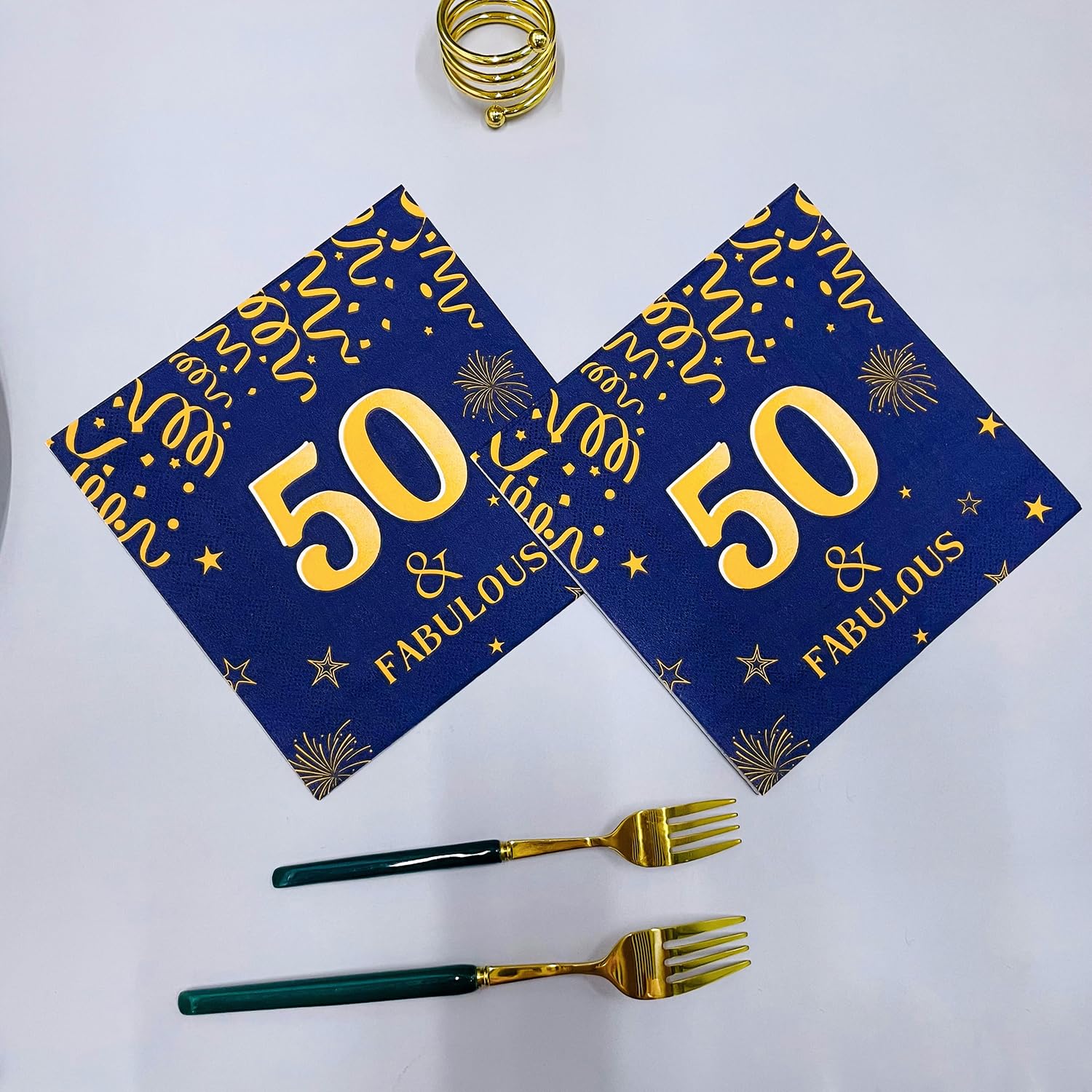 32PCS50th Birthday Happy Napkin 50th Anniversary Wedding Commemorative Napkin Blue 50th Birthday Table Decoration Party Supplies Blue Cocktail Napkin
