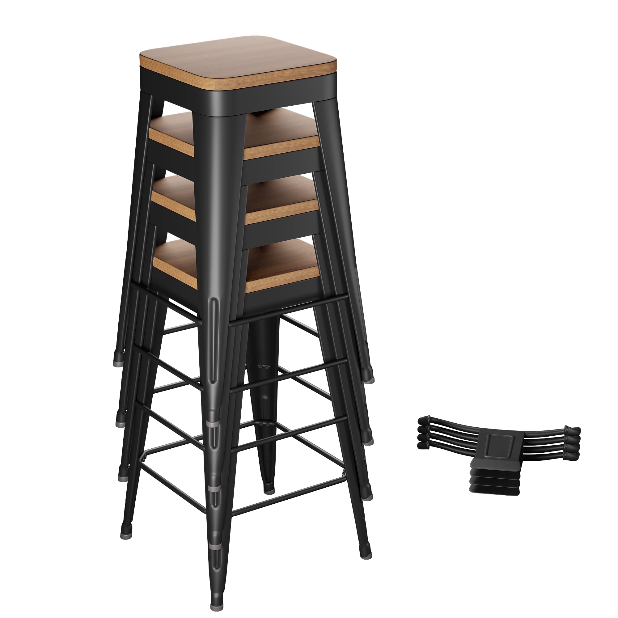 POINTANT Bar Stools Set of 4 Metal Bar Stool Counter Height Bar Stools Black, Modern Bar Chairs with Back and Wooden Seat 30" Bar Stools Counter Height