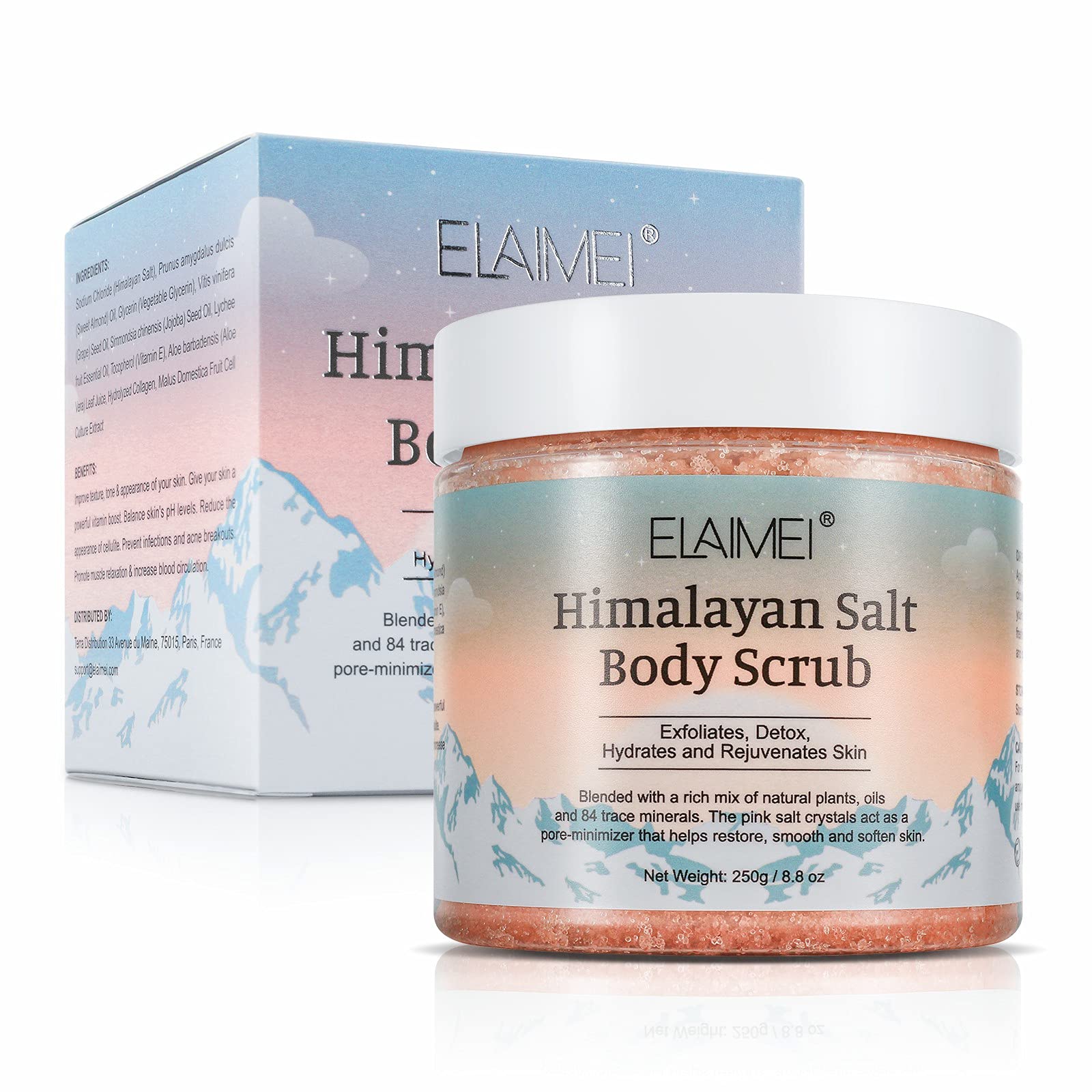 Moulis Himalayan Salt Body Scrub Natural Exfoliating Salt Scrub for Acne, Cellulite, Deep Cleansing, Scars, Wrinkles, Exfoliate and Moisturize Skin Infused with Collagen and Stem Cell