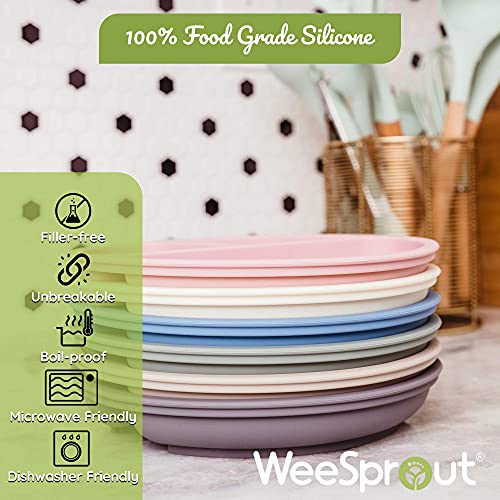 WeeSprout Suction Plates for Babies & Toddlers | 100% Silicone | Plates Stay Put with Suction Feature | Divided Design | Microwave & Dishwasher Safe | 3 Pack