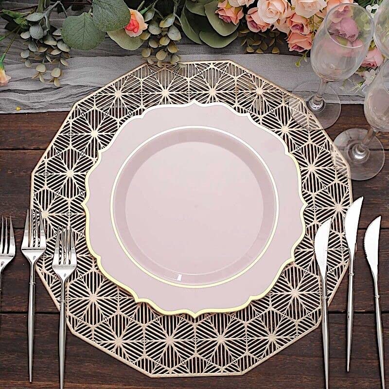 30 Pcs of 10.5" Blush Round Dinner Plates With Gold Scalloped Rim Wedding Tableware