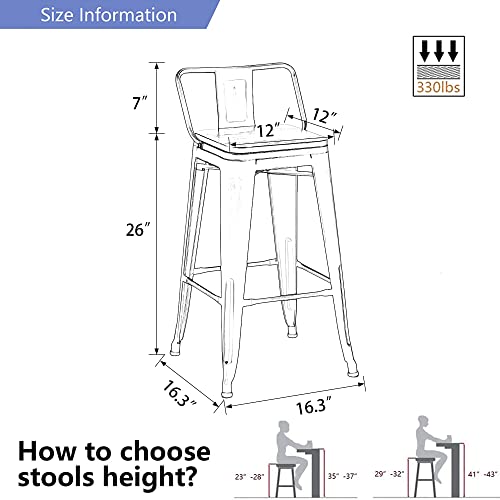 Alunaune 26" Metal Bar Stools Set of 4 Industrial Counter Height Barstools Kitchen Counter Stool Modern Wood Seat-Distressed Teal
