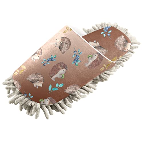 Kigai Microfiber Cleaning Slippers Hedgehog Flowers Washable Mop Shoes Slipper for Men/Women House Floor Dust Cleaner, Size L
