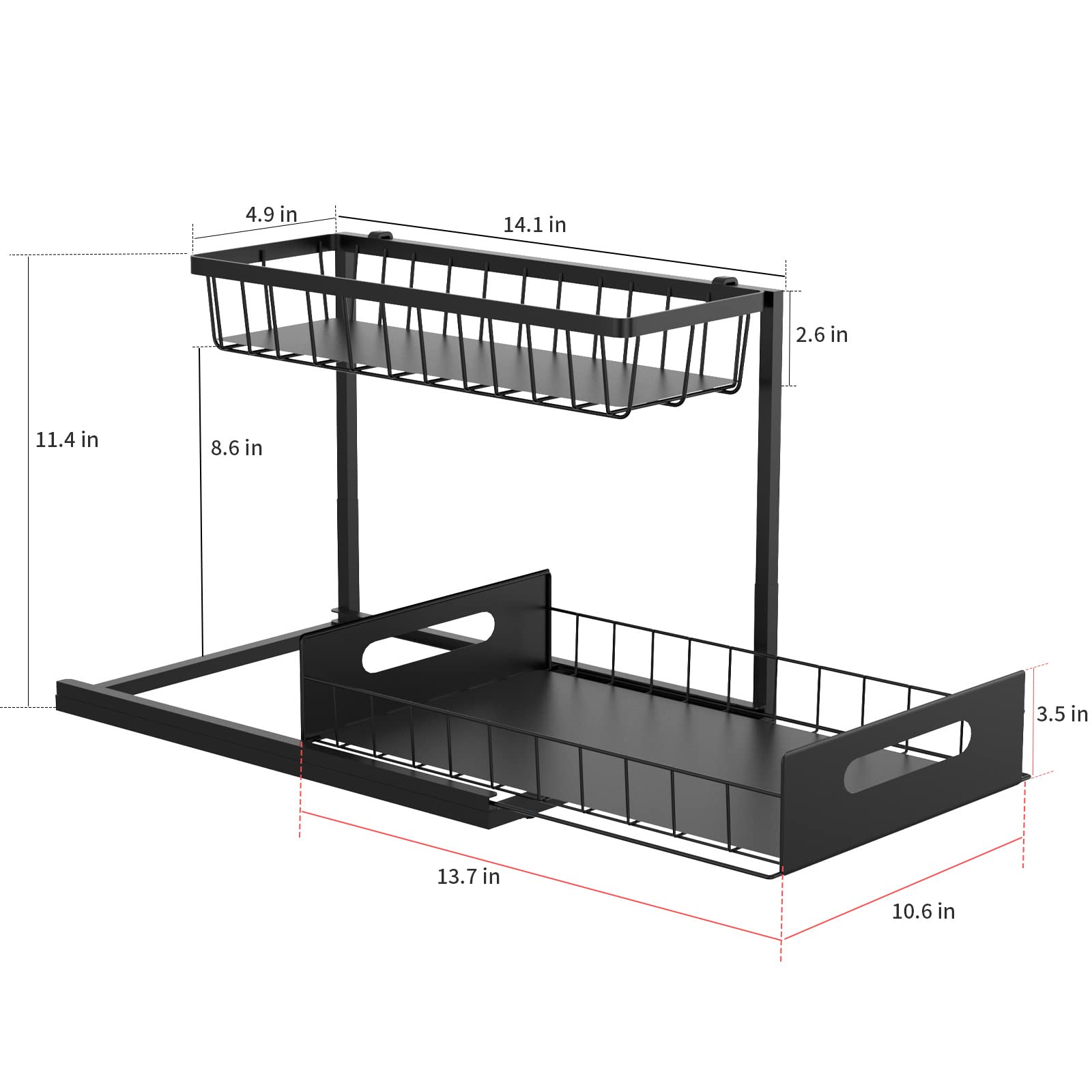 SUTINE Under Sink Organizer, 2 Tier L-Shape Bathroom Organizer Under Sink Organizers and Storage, Sliding Under Cabinet Organizer Storage Shelf for Kitchen Bathroom, Black