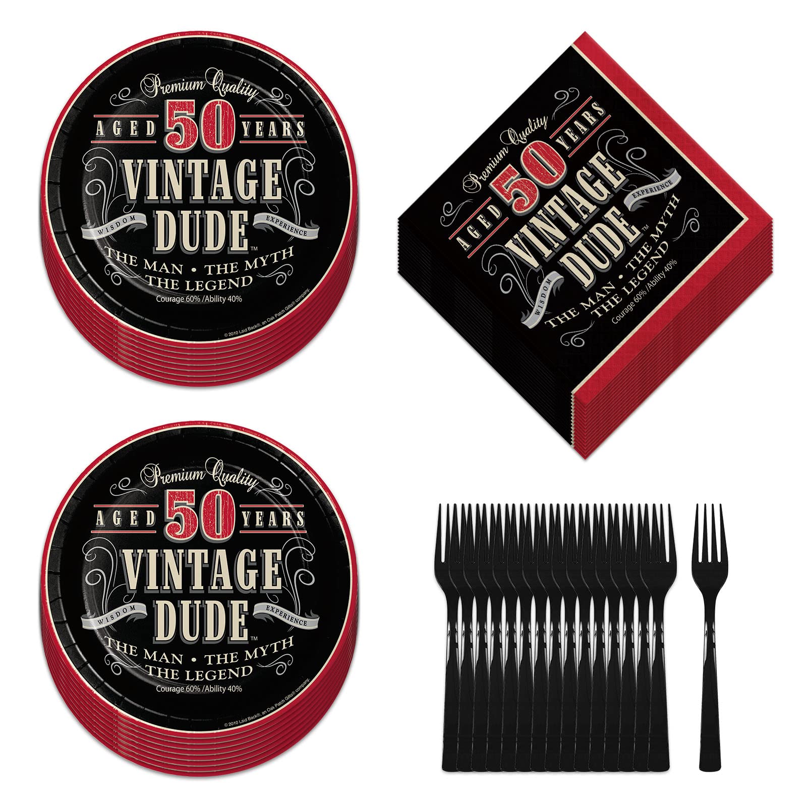 Vintage Dude 50th Birthday Party Supplies - 50th Milestone Dessert Plates, Napkins, and Forks (Serves 16) - Old Man Vintage Party Tableware