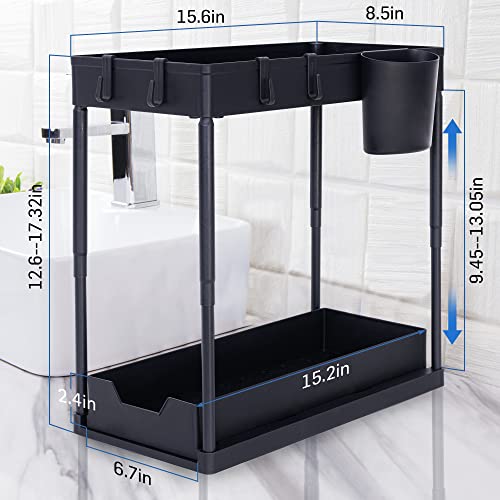 Height Adjustable Under Sink Organizers and Storage, 2-Tier Sliding Cabinet Organizer for Bathroom Kitchen Office (1)