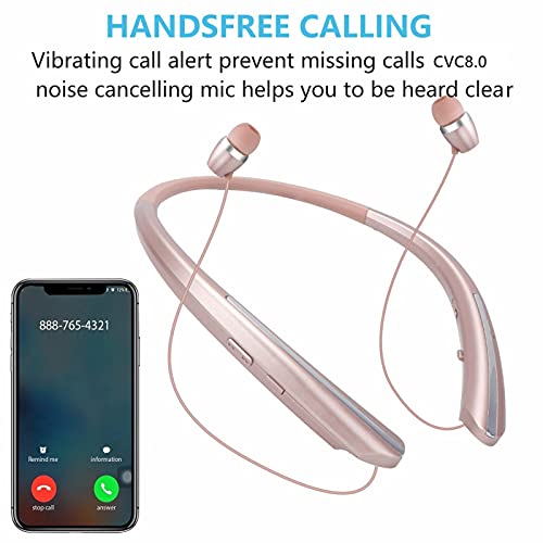 Retractable Bluetooth Headphones Neckband, Wireless Headsets Stereo Earbuds Earphone Noise Canceling with Mic Compatible with iPhone,Samsung,Android,iPad,PC