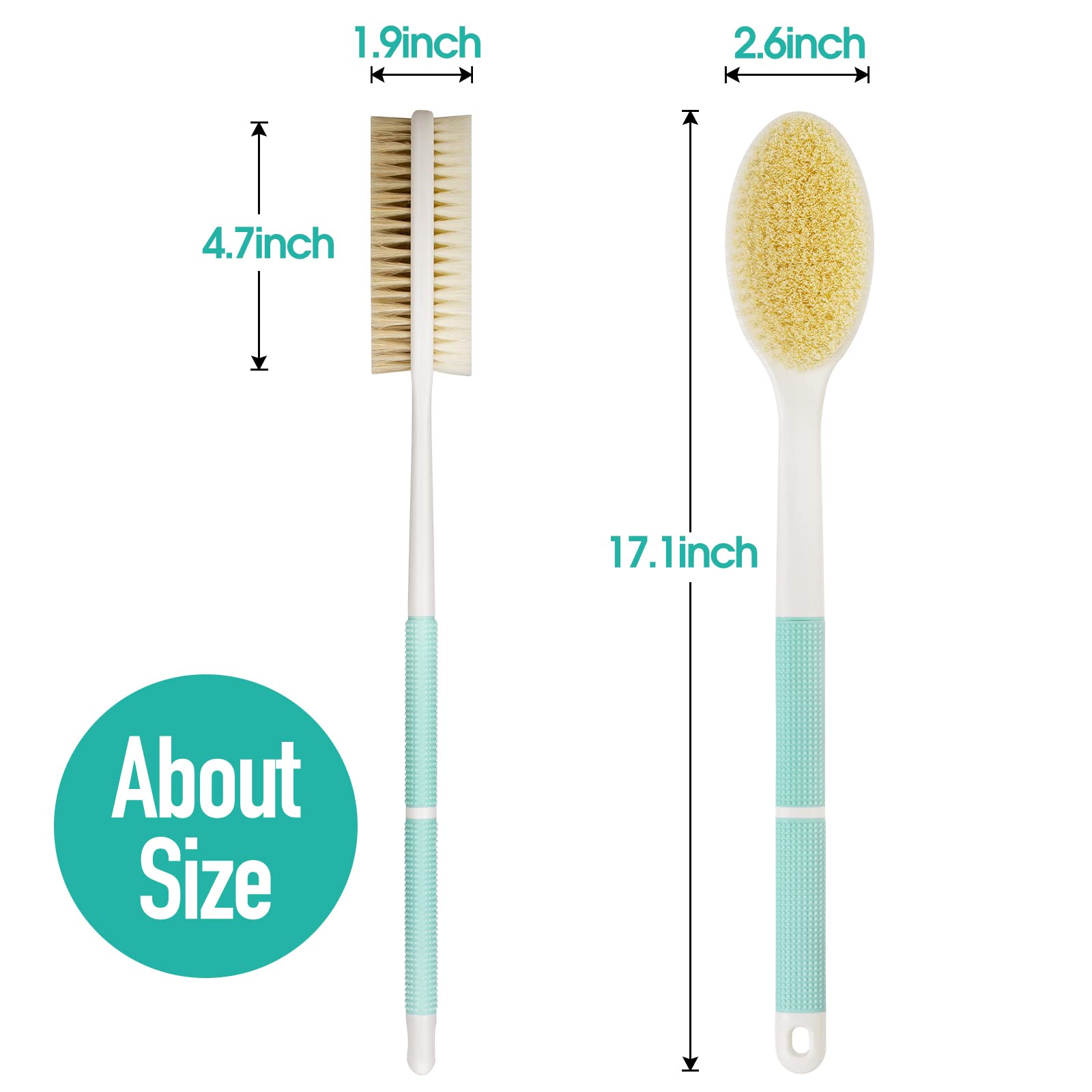 Backski Back Scrubber Anti Slip for Shower,Back Brush Long Handle with Soft and Stiff Bristles,Body Scrubber for Bath or Dry Brush(Green)