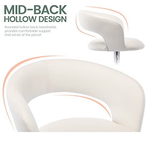 Brage Living Wide Bar Stool, Modern PU Leather Swivel Adjustable Barstool with Hollow Back and Arms, Upholstered Airlift Counter Height Bar Chair for Kitchen Dining (Ivory)