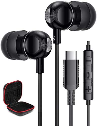 Type C Earphones for S23 Ultra, USB C Headphone Wired HiFi Stereo Dual Layer Ear Tips Noise Canceling Magnetic Earbuds with Microphone for Samsung Galaxy S22 Plus S21 FE Google Pixel 7 Pro OnePlus 11