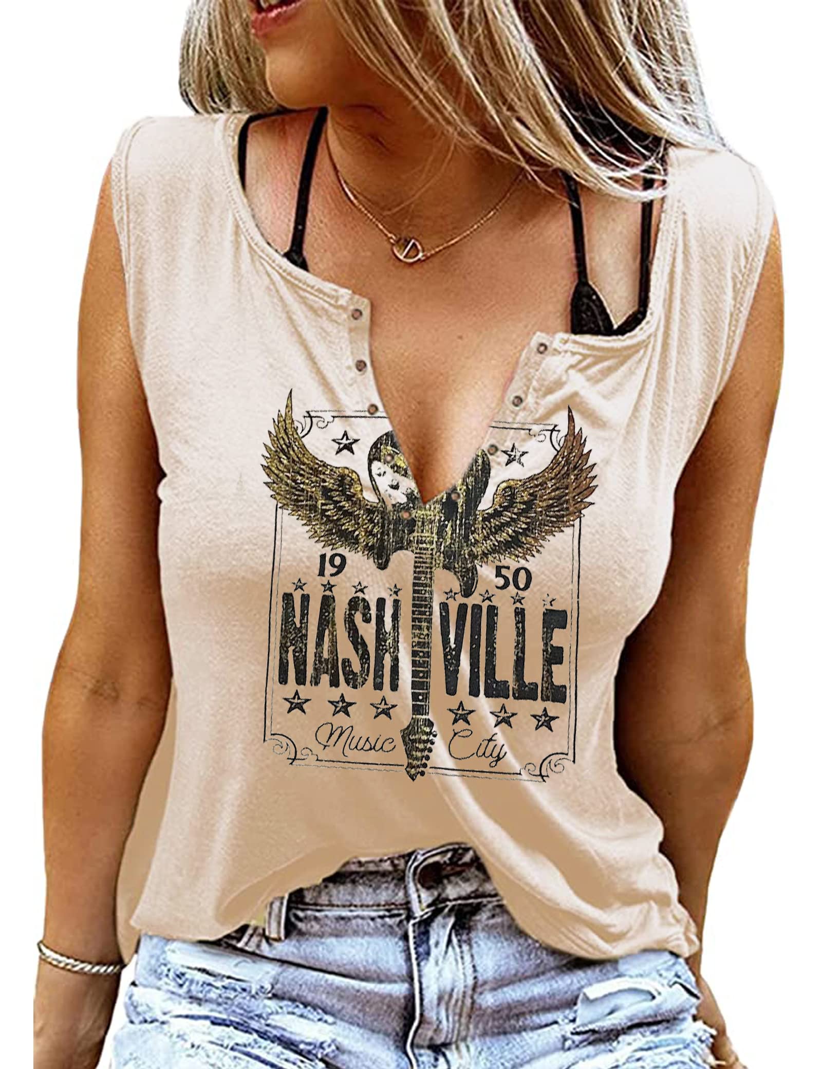 iliheyov Nashville Tank Top for Women Country Music Festival Graphic Print Sleeveless Nash Music Tank Tops(P5,2XL)
