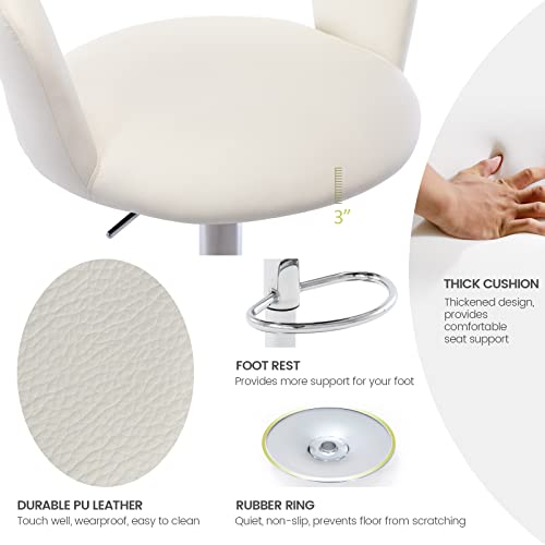 Brage Living Wide Bar Stool, Modern PU Leather Swivel Adjustable Barstool with Hollow Back and Arms, Upholstered Airlift Counter Height Bar Chair for Kitchen Dining (Ivory)