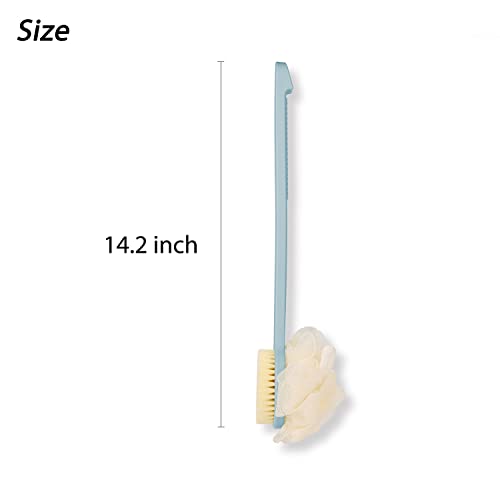 IMAVO Shower Body Brush,Dual-Sided Bath Brush with Bristles and Loofah,Long Handle Back Scrubber for Shower,Anti Slip Back Washer for Skin Exfoliating,Suitable for Wet or Dry Brushing(Blue)