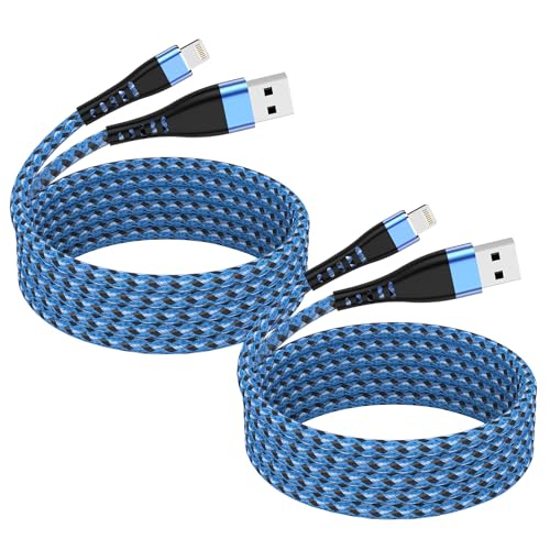 Essri 2Pack for iPhone Charger Cord 10FT, Lighting Cable 10 Feet to USB Charging Cable, Nylon Braided Charging Cord 10 Foot Compatible with iPhone 14 13 12 11 X XS XR 15 Pad - Blue