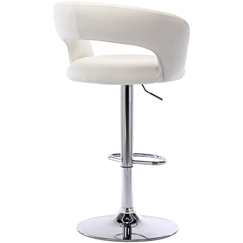 Brage Living Wide Bar Stool, Modern PU Leather Swivel Adjustable Barstool with Hollow Back and Arms, Upholstered Airlift Counter Height Bar Chair for Kitchen Dining (Ivory)