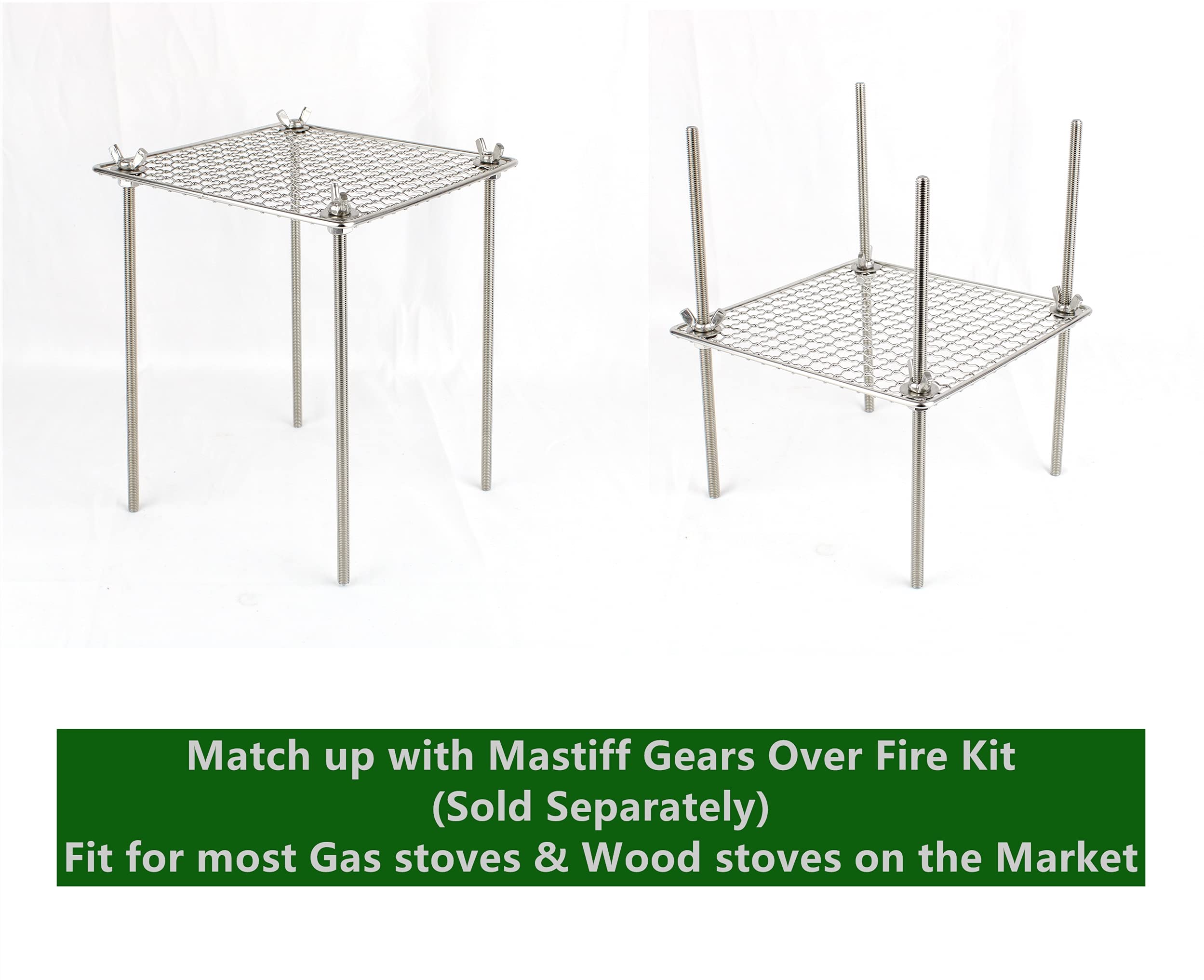MASTIFF GEARS® Bushcraft Grill Grate, Multi-Use 3D Welded 304 (18/8) Stainless Steel High Strength Mesh Campfire Grill, FDA Compliant, for Camping, Backpacking, Hunting & Fishing (Solo)