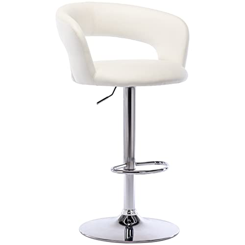 Brage Living Wide Bar Stool, Modern PU Leather Swivel Adjustable Barstool with Hollow Back and Arms, Upholstered Airlift Counter Height Bar Chair for Kitchen Dining (Ivory)