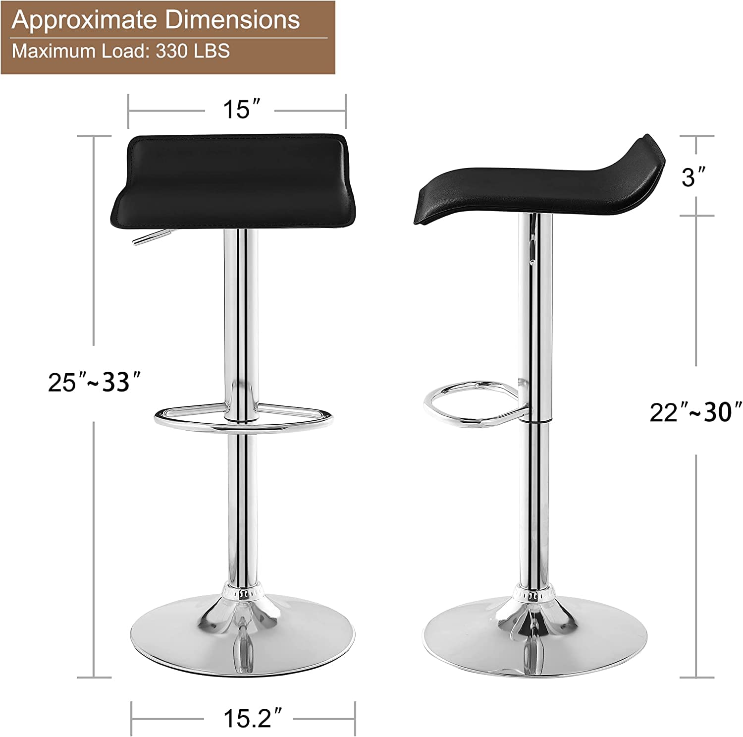 VECELO Bar Stools Set of 2, Swivel Bar Chairs, Adjustable Counter Bar Stools, Stools for Kitchen/Island/Bar/Dining Room/Party, Dark Black