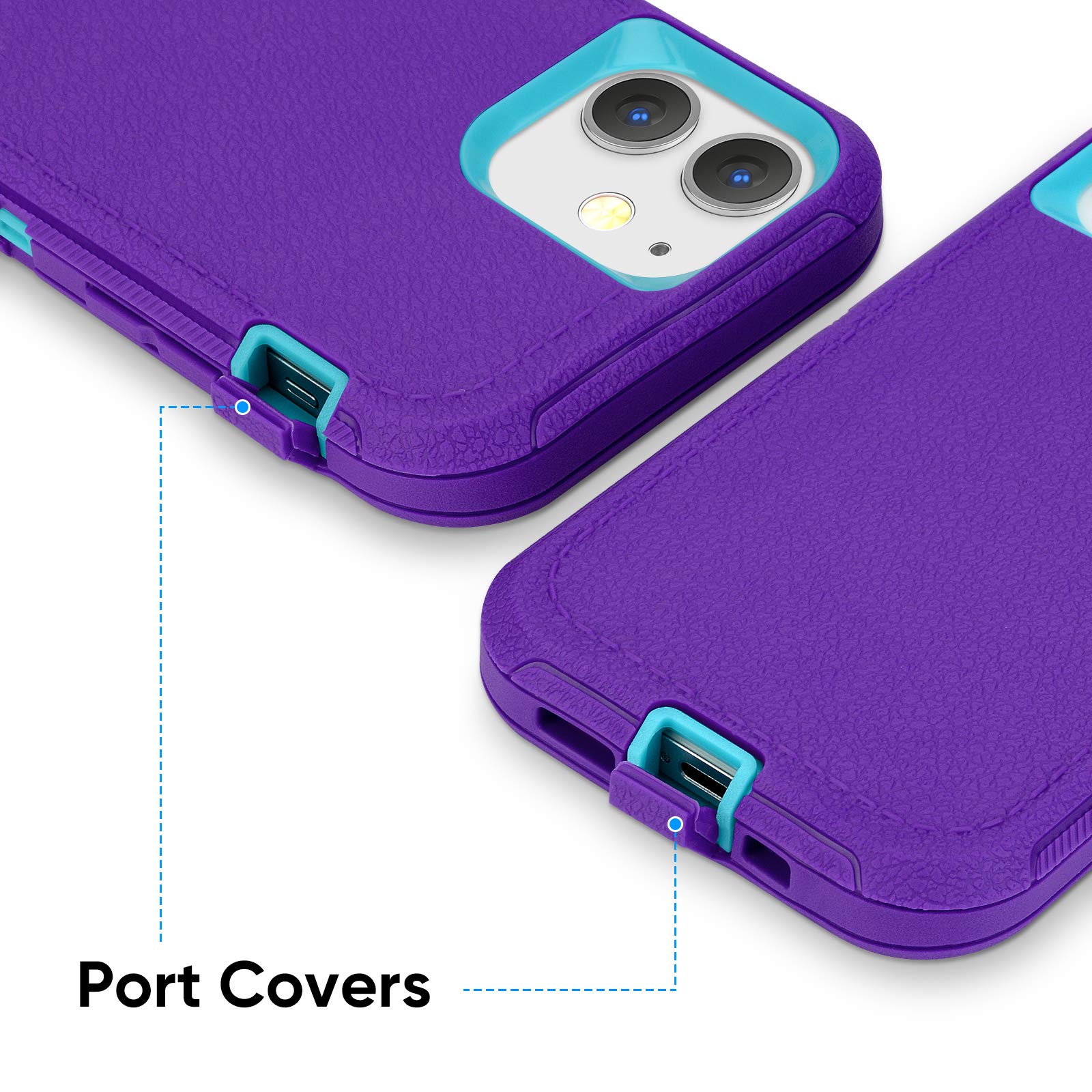 CAFEWICH Defender Case for iPhone 12 Mini, Heavy Duty 3 in 1 Shockproof Anti-Slip Drop Protective Phone Cover for iPhone 12Mini 5.4'' Display (Purple Blue)