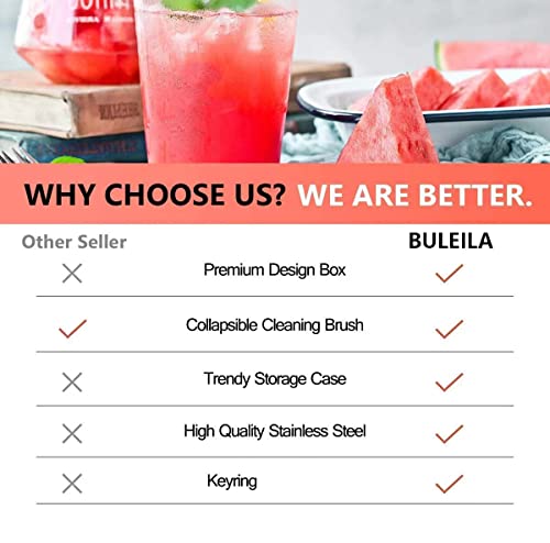 Buleila TELESCOPIC STRAW (BLUE CASE COLORFUL STRAW,PINK CASE SILVER STRAW,GOLD CASE ROSE GOLD STRAW,GREY CASE SILVER SREAW, 4)