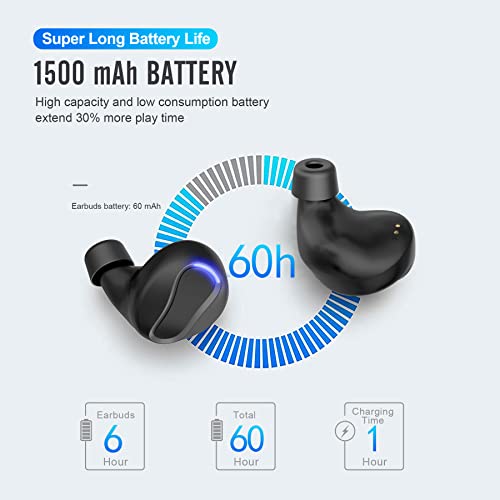POPUNLYK 60 Hrs Play Time True Wireless Earbuds Bluetooth 5.0 Headphones Touch Control with Charging Case in Ear Headsets with Noise Cancelling Mic for Small Ears Compatible with All Cell Phones
