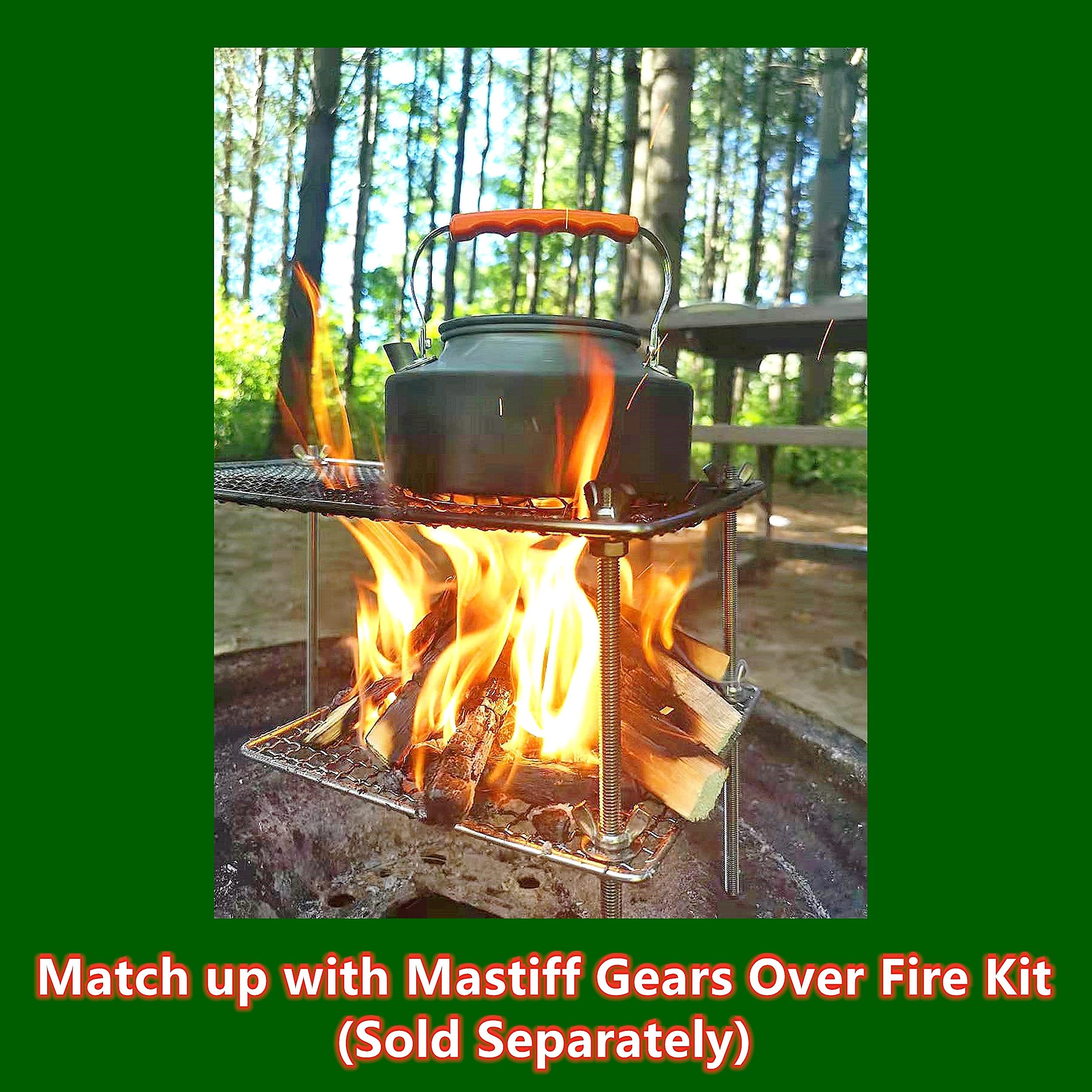 MASTIFF GEARS® Bushcraft Grill Grate, Multi-Use 3D Welded 304 (18/8) Stainless Steel High Strength Mesh Campfire Grill, FDA Compliant, for Camping, Backpacking, Hunting & Fishing (Solo)