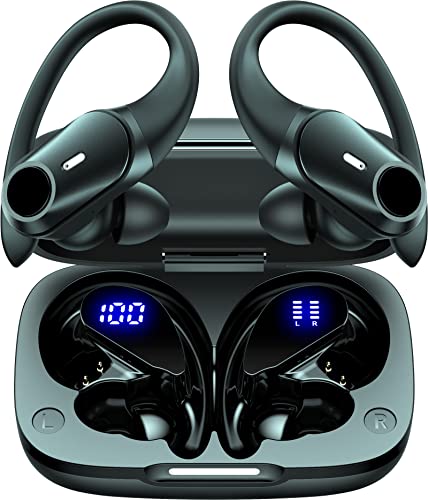 for Samsung Galaxy S21 Wireless Earbuds Bluetooth Headphones, Over Ear Waterproof with Microphone LED Display for Sports Running Workout - Black