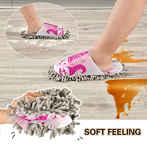 Kigai Microfiber Cleaning Slippers Pink Cute Gnomes Washable Mop Shoes Slipper for Men/Women House Floor Dust Cleaner, Size M