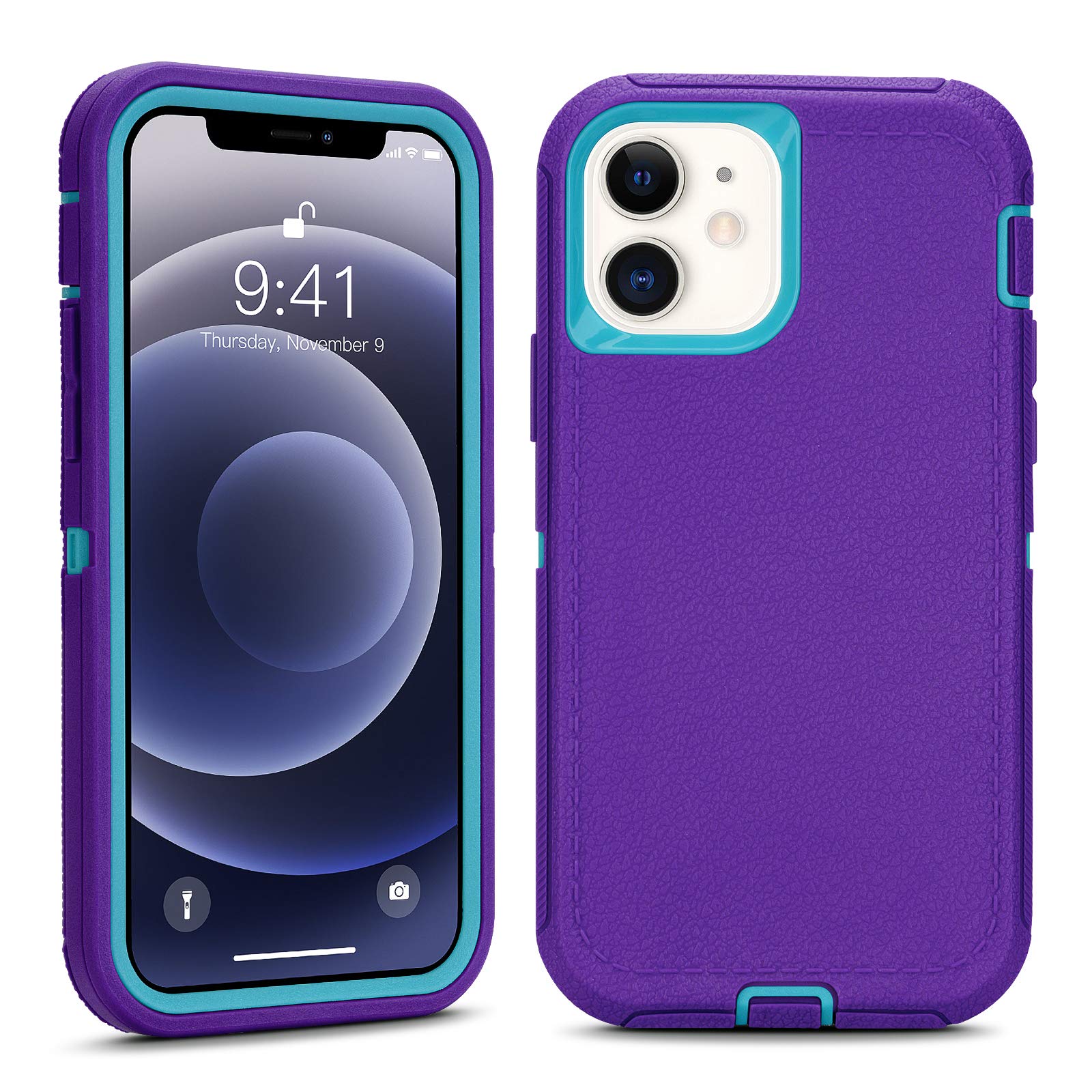CAFEWICH Defender Case for iPhone 12 Mini, Heavy Duty 3 in 1 Shockproof Anti-Slip Drop Protective Phone Cover for iPhone 12Mini 5.4'' Display (Purple Blue)