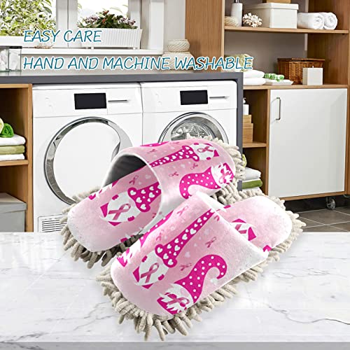 Kigai Microfiber Cleaning Slippers Pink Cute Gnomes Washable Mop Shoes Slipper for Men/Women House Floor Dust Cleaner, Size M