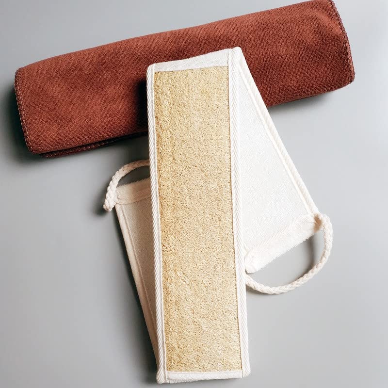 Loofah Back Scrubber for Shower, Natural Soft Flax Back Exfoliator Cleaner for Shower Acne, Extra Long Back Scrub Washer, Dual-Sided Bath Exfoliating Scrubber, Deep Clean&Invigorate Skin for Men/Women