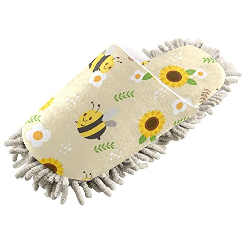 MCHIVER Bee Sunflower Mop Slippers for Floor Cleaning Kitchen Mop Shoes for Men Dust Mop Slippers for House