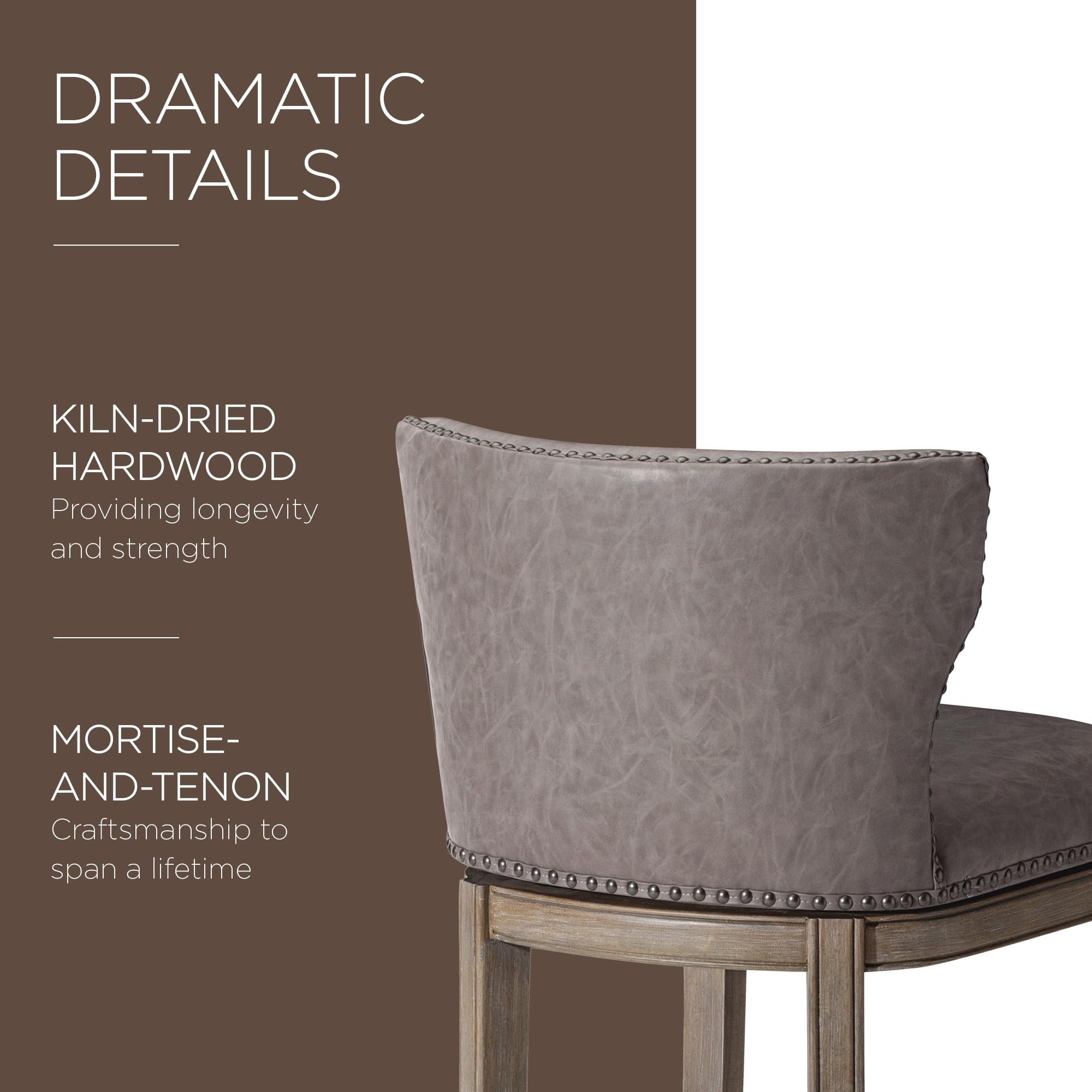 Maven Lane Hugo 26 Inch High Counter Height Barstool with Low Back in Reclaimed Oak Finish with Ronan Stone Vegan Leather Upholstered Seat
