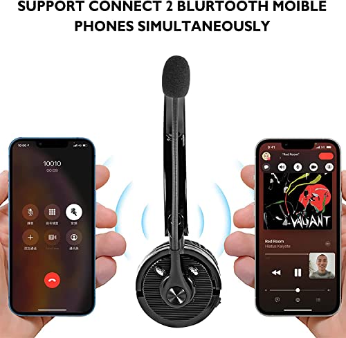 LUXMO Bluetooth Headphones with Mic Stereo Headset Wireless Headphones Great for Cell Phones Tablets, Home Office & Business, PC, Call Centers, Skype Calls, Foldable On Ear Design