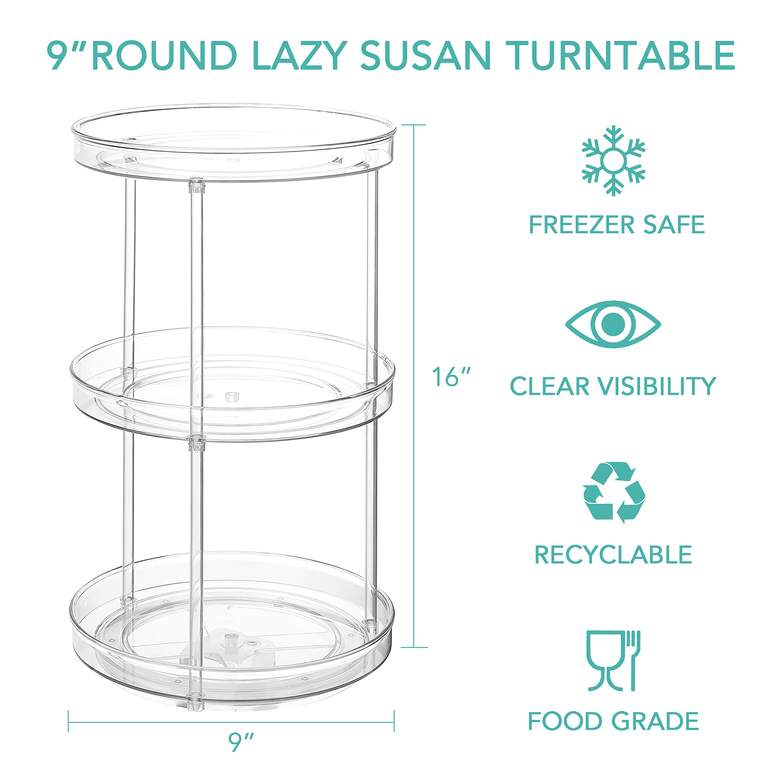 URALFA 3 Tier Bathroom Lazy Susan Organizer, 9 Inch Clear Rotating Makeup Organizer for Vanity, High-Capacity Acrylic Skincare Organizers 360 Rotating Tray for Countertop, Pantry, Kitchen, Cupboard