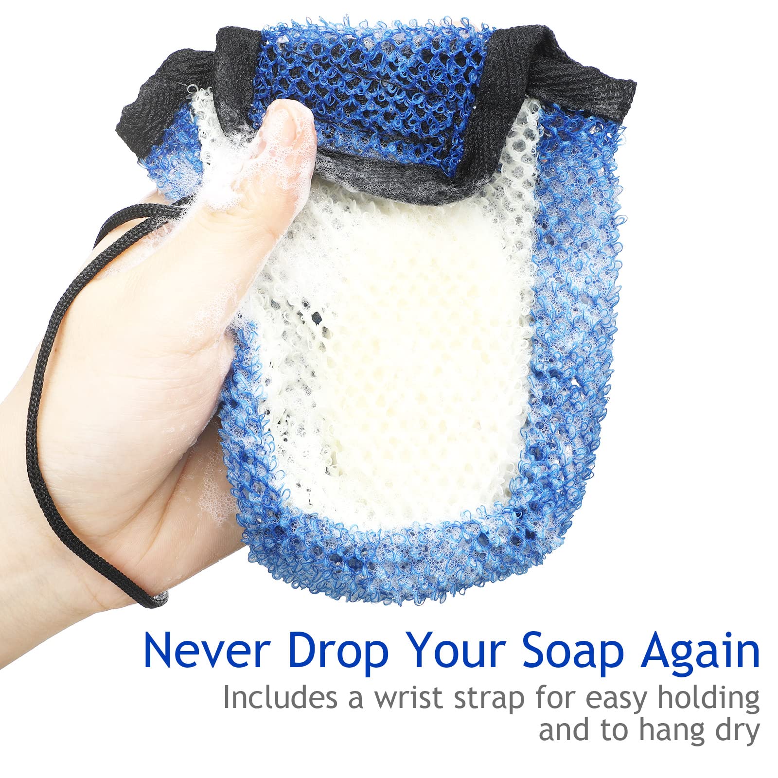 Eaasty 6 Pieces Exfoliating Bar Soap Pouch Soap Saver Pouch for Deep Clean Mesh Soap Bag Bath Shower Body Soap Saver Bag Dual Sided Soap Scrubber Pouch Bar Soap Holder Loofah, Orange, Gray, Blue