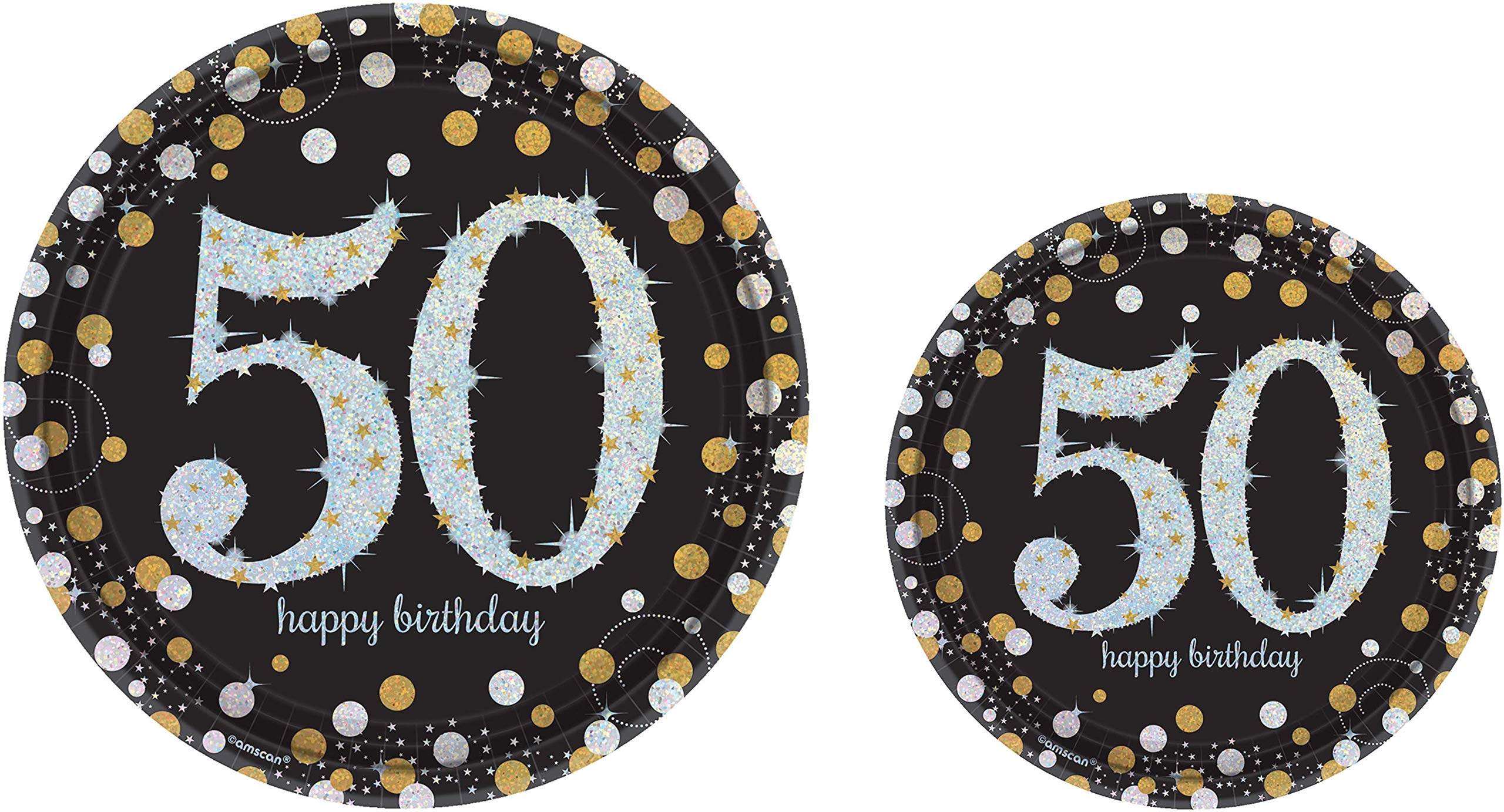 Stephanie Imports 50th Birthday Pack! Disposable Paper Plates, Napkins, Cups & Candles Set for 15 (With free extras)
