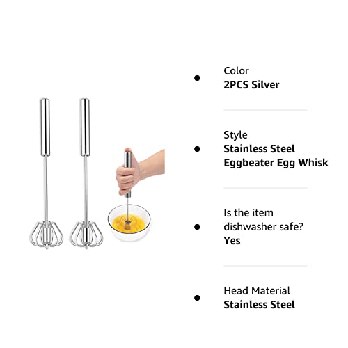 2 PCS Hand Push Whisk, Semi-Automatic Egg Whisk, 12 Inch Stainless Steel Egg Whisk For Home Blending, Whisking, Beating, Stirring, 2 Pack