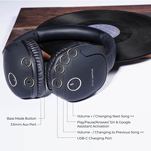 PowerLocus Bluetooth Headphones Over Ear, [Bass-Mode Button] Wireless Headphones, Foldable Hi-Fi Stereo, Soft Memory Foam Earmuffs, Metal Extendable Sides, Headset with Microphone for Phone/PC/TV