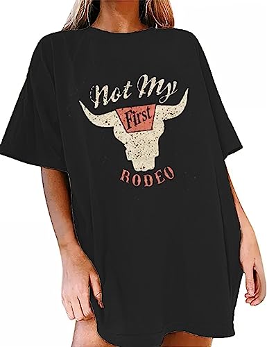 Country T-Shirt Women Oversized Not My First Rodeo Vintage Graphic Tee Cowboy Women Casual Short Sleeve Tops(P5,2XL)