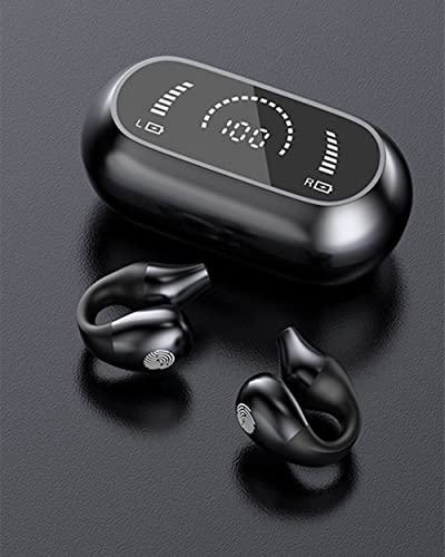 Ear-Clip Bone Conduction Headphones Bluetooth 5.3, Painless Wireless Open Ear Clip on Headphone,Waterproof Mini Sport Running Earring Earphone, Noise Cancelling HiFi Quality Long Battery Life (Black)