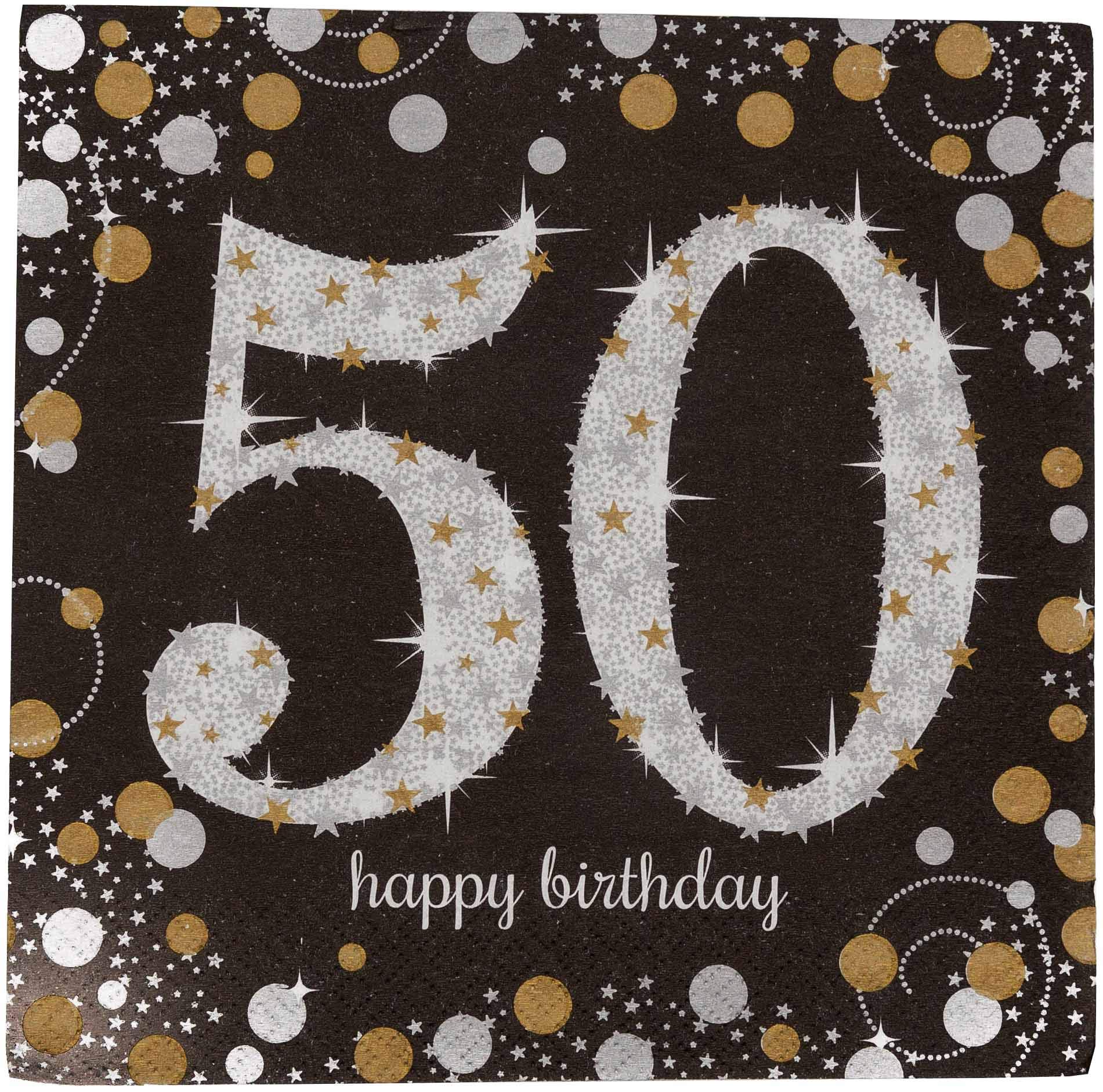 Stephanie Imports 50th Birthday Pack! Disposable Paper Plates, Napkins, Cups & Candles Set for 15 (With free extras)